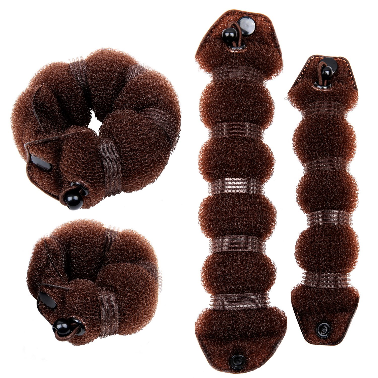 Goldrose Buns 2 Pieces Magic Hair Styling Styler Twist Ring Former Shaper Doughnut Donut Chignon Bun Maker Clip Hair Curler Accessory Small & Large (Brown)