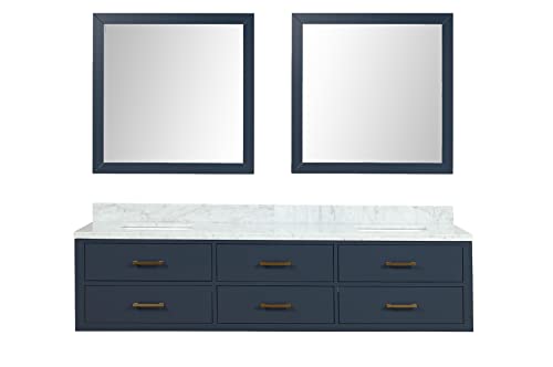 Bell+Modern Tuckerton 80 in W x 22 in D Blue Double Bath Vanity, Carrara Marble Top and Mirror