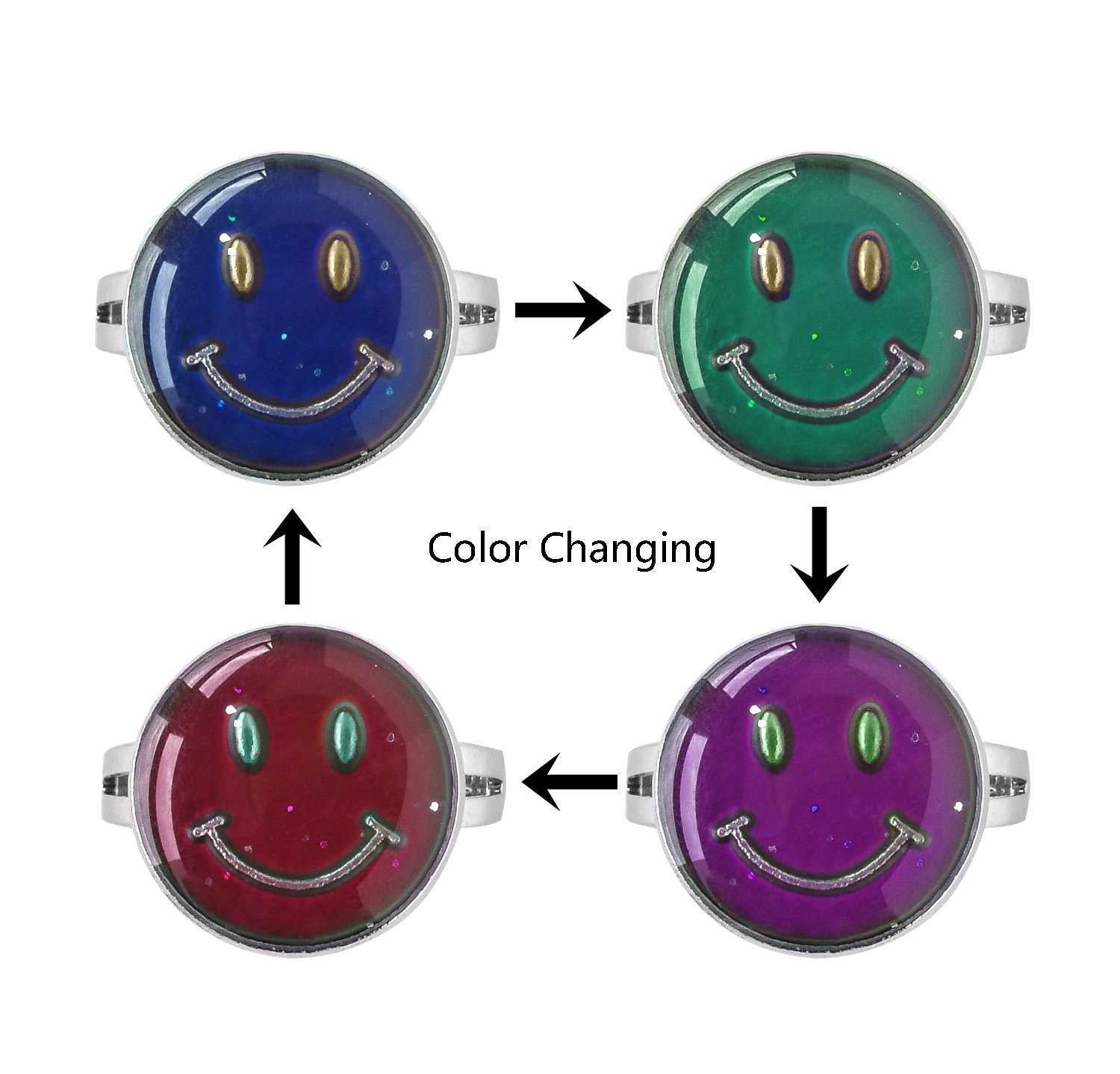 Acchen Smiley Smile Face Mood Ring Change Color Ring Adjustable Size Temperature Finger Rings Emotion Feeling (Smiling face)