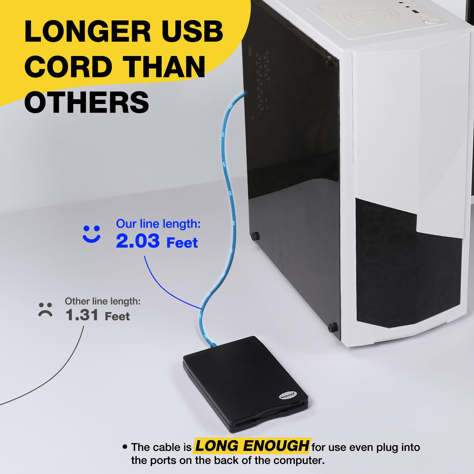 RAAYOO USB Floppy Disk Reader, 3.5 inch External Portable 1.44 MB FDD Floppy Disk Drive for Windows 11/10/8/7/2000/XP PC Laptop Desktop Notebook Computer