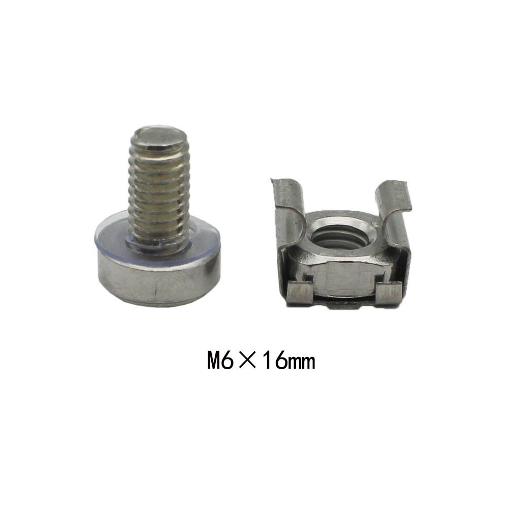 Raogoodcx 50 Sets M6 Square Hole Hardware Cage Nuts & Mounting Screws Washers for Server Rack and Cabinet (M6 X 16mm)(Screw+Washer+cage nut)