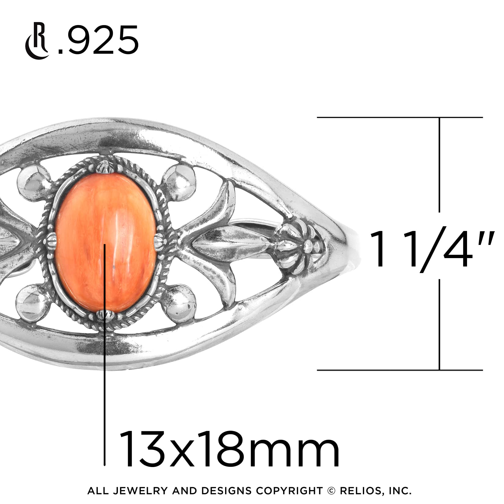 American West Sterling Silver Women's Cuff Bracelet Orange Spiny Gemstone Tufa-Inspired Design Size S