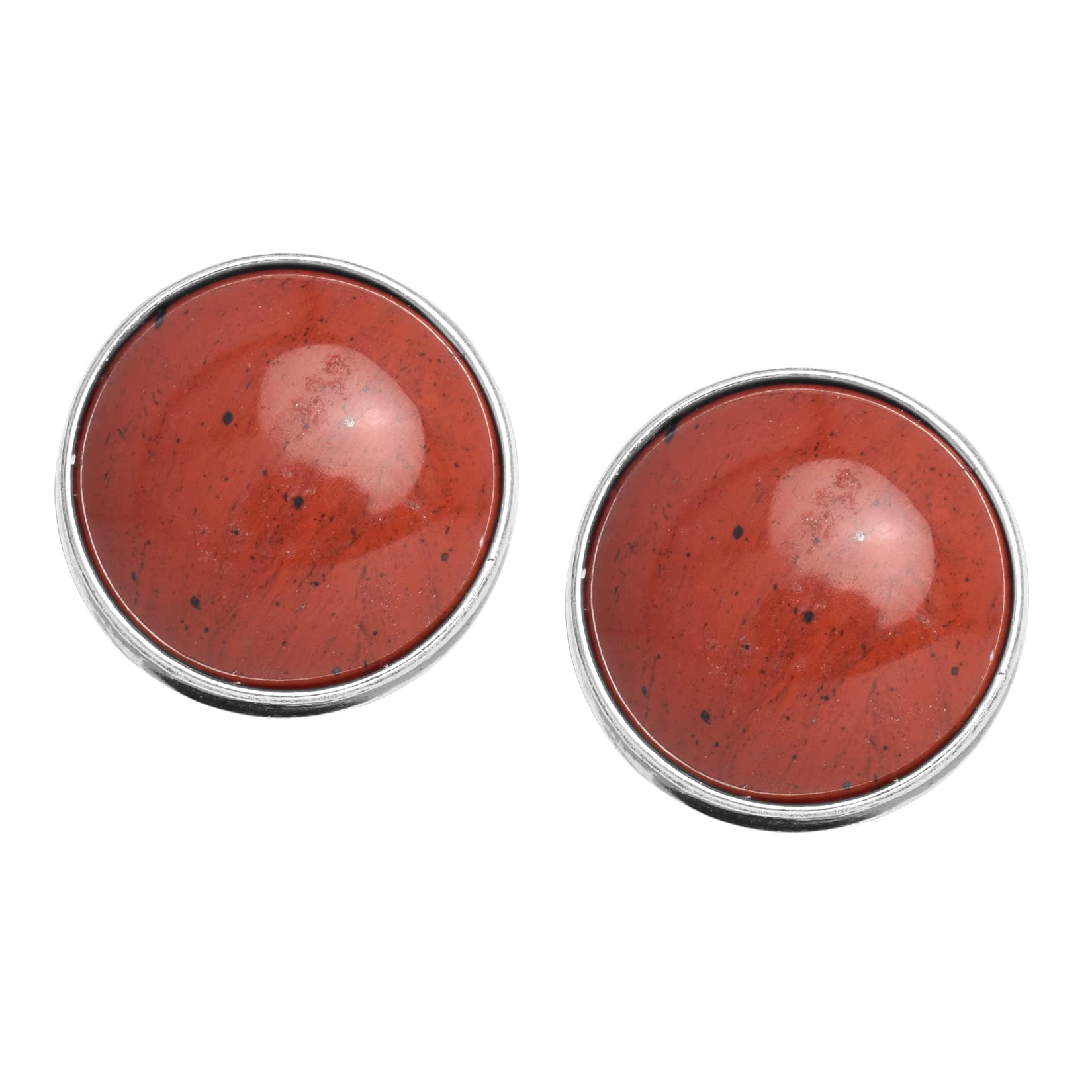 American West Sterling Silver Women's Button Earrings Red Jasper Gemstone