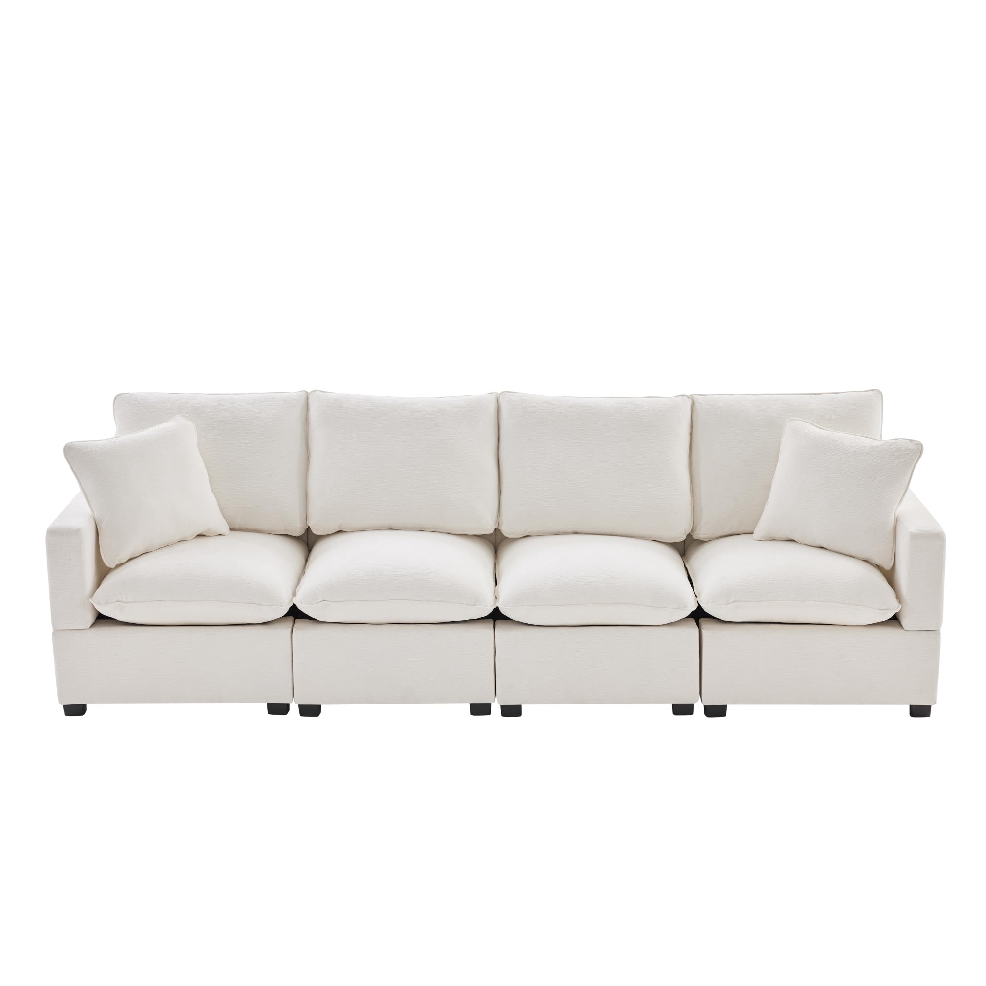 KIVENJAJA Modular Sectional Couch, Modern Chenille 4-Seater Cloud Comfy Sofa with Pillows for Living Room Apartment Office, 110”W, White