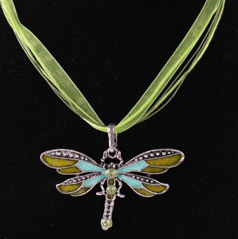 AKOAK Fashion Creative Bohemian Jewelry Ethnic Multi-layer Chain Colorful Enamel Dragonfly Pendant Necklace(Green)