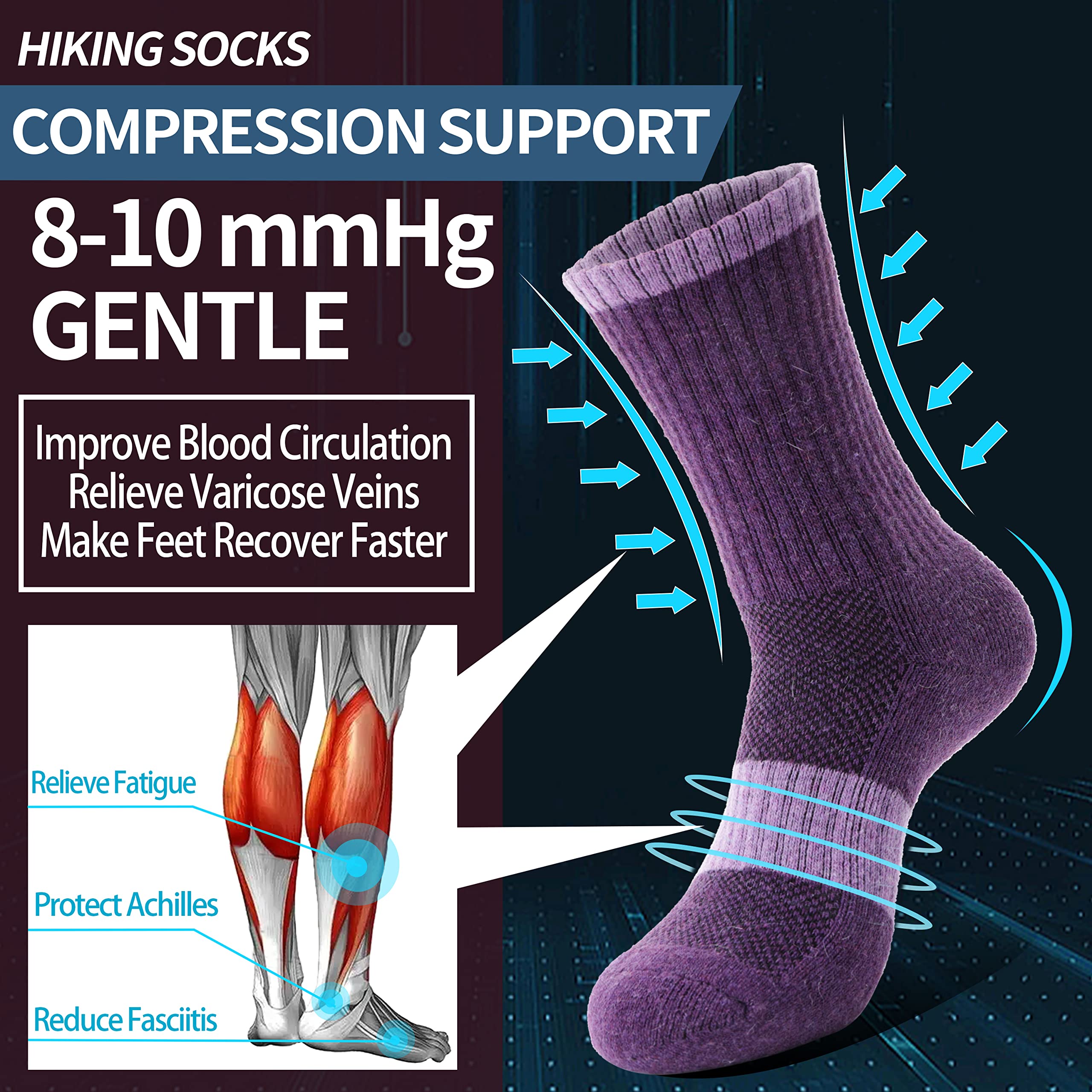 Anlisim Merino Wool Socks for Women Hiking Thermal Warm Winter Boot Work Crew Cushion Ladies Socks 5 Pairs Gift(Black Stripe,(5 Pairs),M)