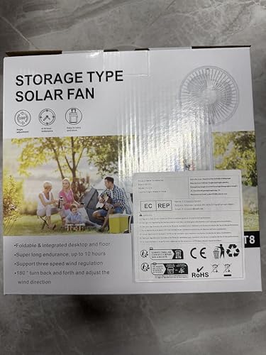 AKOFIC Portable Standing Fan with Solar Panel, Battery & Solar Powered Fan for Travel, 8" Rechargeable USB Foldable Compact Pedestal Fan, 3 Speeds Quiet Telescopic Desk Fan for Home Bedroom Camping