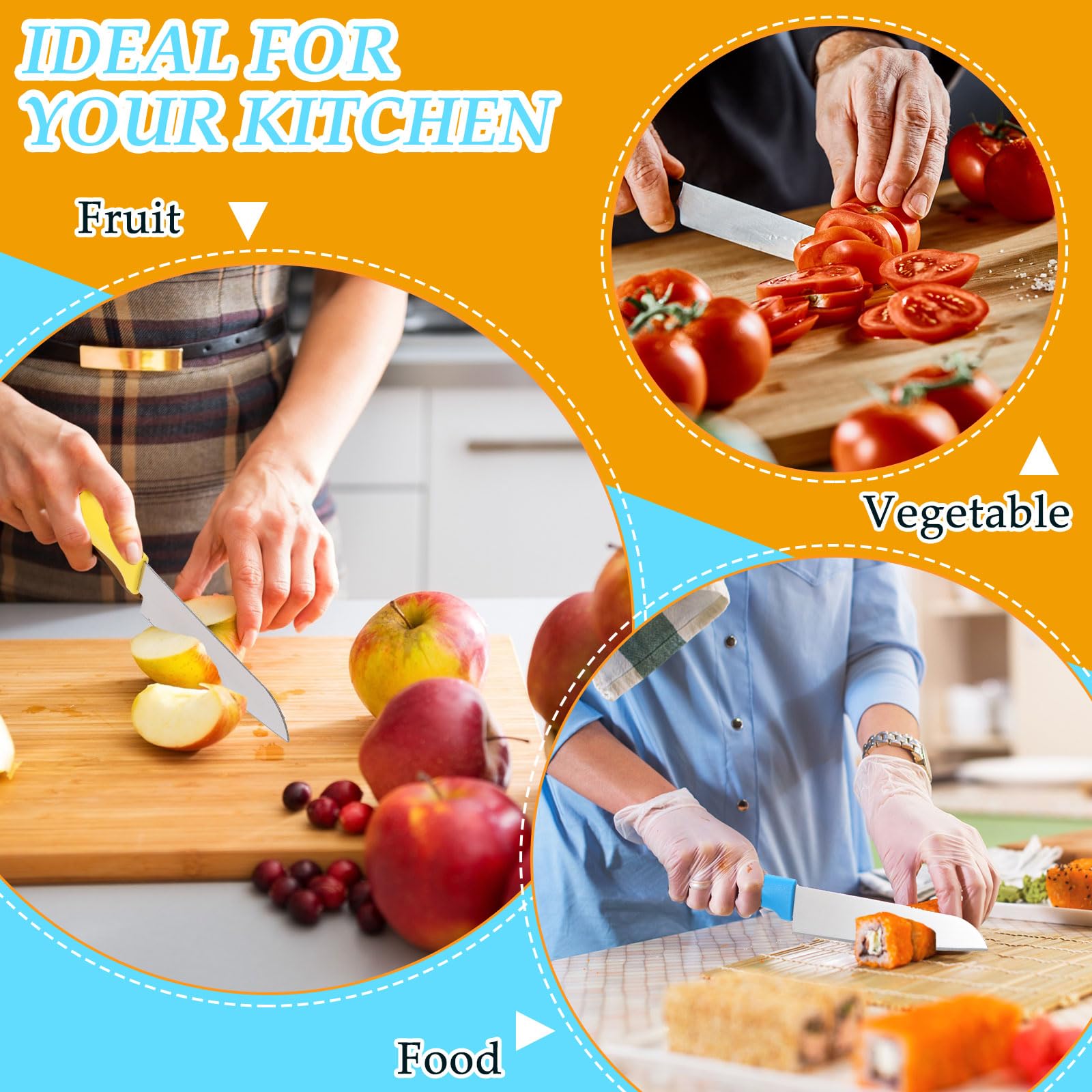 Lothee 50 Pcs Paring Knife Bulk, 5 Colors Fruit Vegetable Knife Stainless Steel Kitchen Knife Ultra Sharp Knife with Plastic Handle for Chef Cutting Peeling Cooking, 3.94 Inches Blades