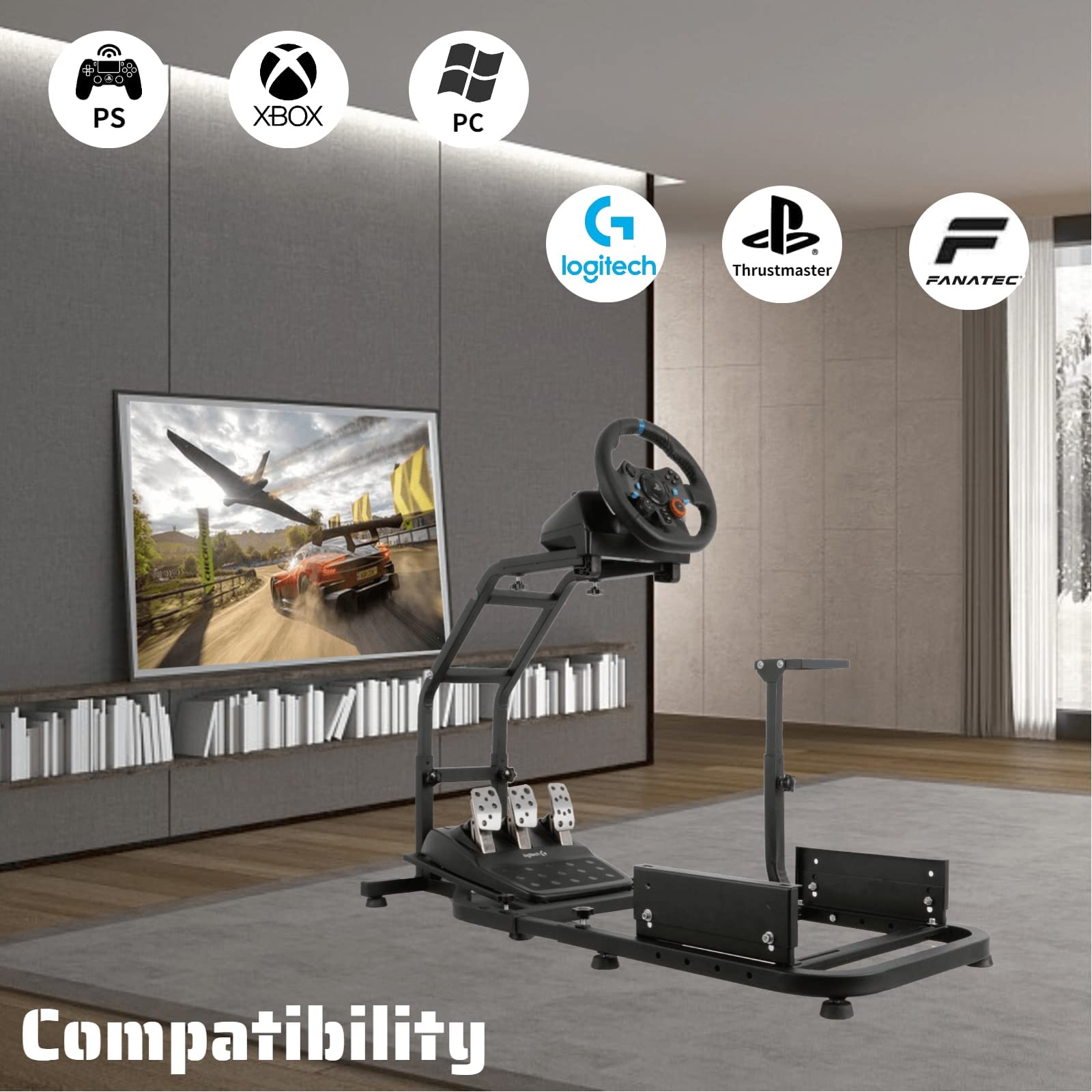 Anman Racing Simulator Mount fit for PC PS4 XBOX ONE Racing Wheel Stand Video Game for Logitech G25/27 G29 G920/923 Fanatec Thrustmaster T500RS T300RS, NOT Include Wheel Shifter Pedals