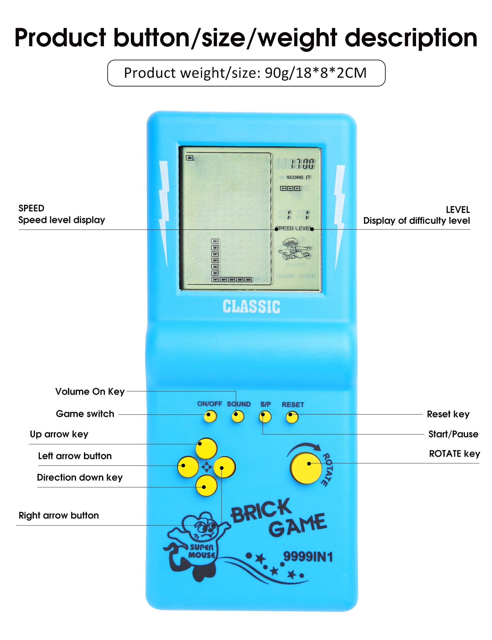 HLF 3.5-inch Large Screen Retro Brick Game Console for The 80s/90s Building Block Game Racing/Tank Game Built-in 23 Classic Games Nostalgic Puzzle Children's Game Console (Blue)