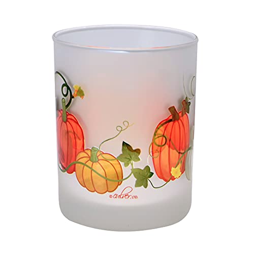 Culver Holiday Decorated Frosted Double Old Fashioned Tumbler Glasses, 13.5-Ounce, Gift Boxed Set of 2 (Harvest Pumpkins)