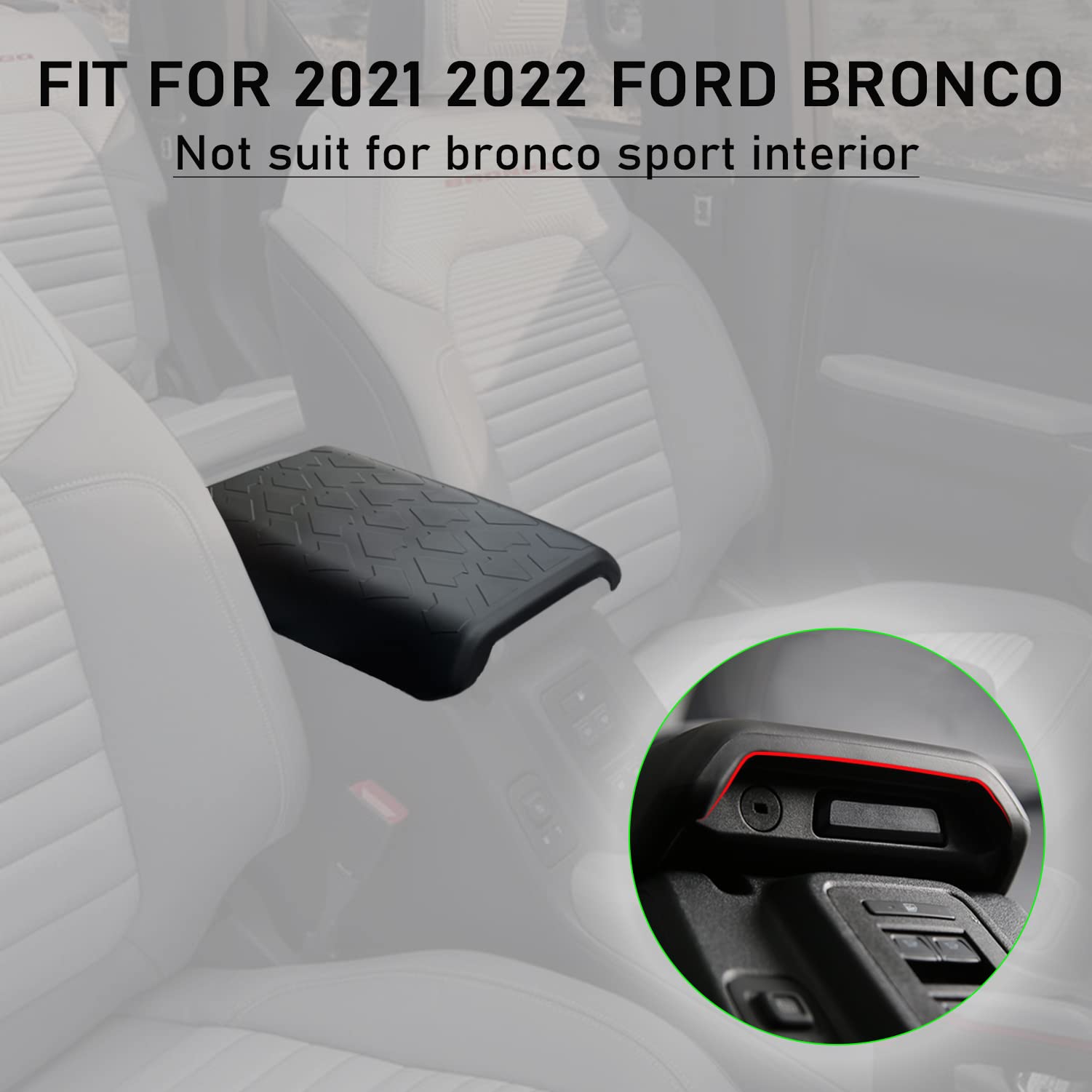 ANMOSVO for Ford Bronco 2021 2022 2023 2024 Center Console Cover - TPE & Waterproof Car Armrest Pad Cover, Scratch Resistance Armrest Cushion 2021 2022 2023 2024 Bronco 2/4 Doors Interior Accessories