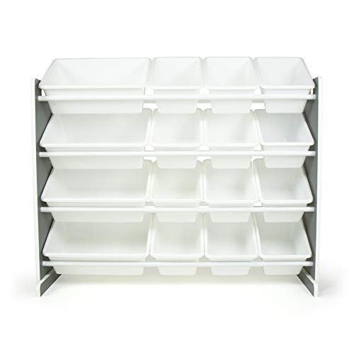 Humble Crew Kids Toy Organizer with 16 Storage Bins, Grey/White