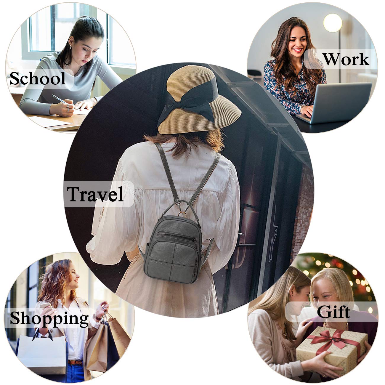 Kasqo Mini Backpack Purse for Women, Square Small Convertible PU Leather Backpack Fashion Shoulder Bag for Ladies -Brown