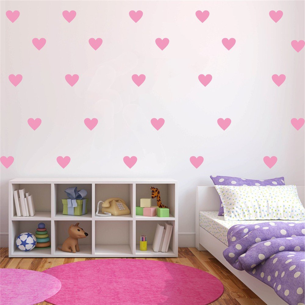 Set of 96 Pieces 2" Heart Wall Decor Sticker DIY Children's Wall Decor Decals Removable Vinyl Kids Room Baby Boys Grils Bedroom Wall Sticker (Soft Pink)