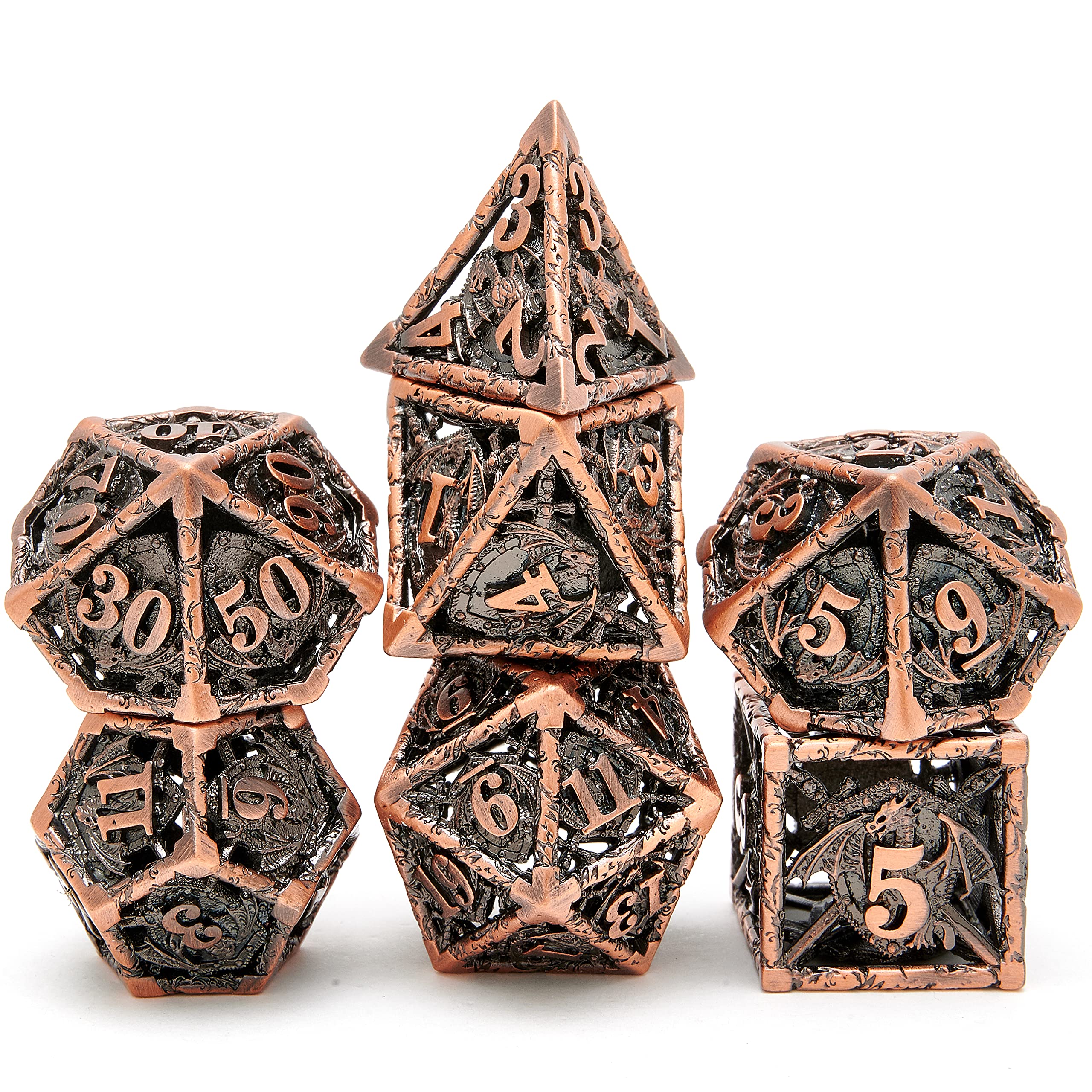 Hollow Metal DND Game Dice Set Shield and Dragon SwordοΌwith Metal Gift case for Dungeons and Dragons RPG MTG Table Games D&D Pathfinder Shadowrun and Math Teaching (Ancient Copper)