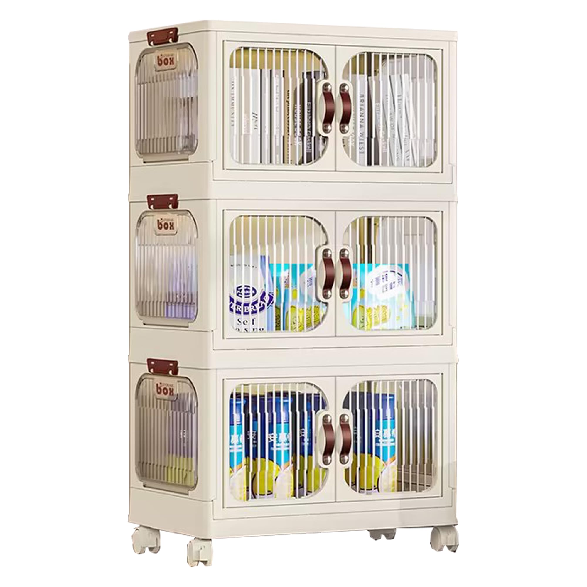 ihomecooker Lidded Home Storage Bins with Doors and Lids,Trunk Car Organizer 8.4 Gal Collapsible Plastic Stackable Storage Bins with Wheels for Clothes,Books,Toys,Can-4Pack