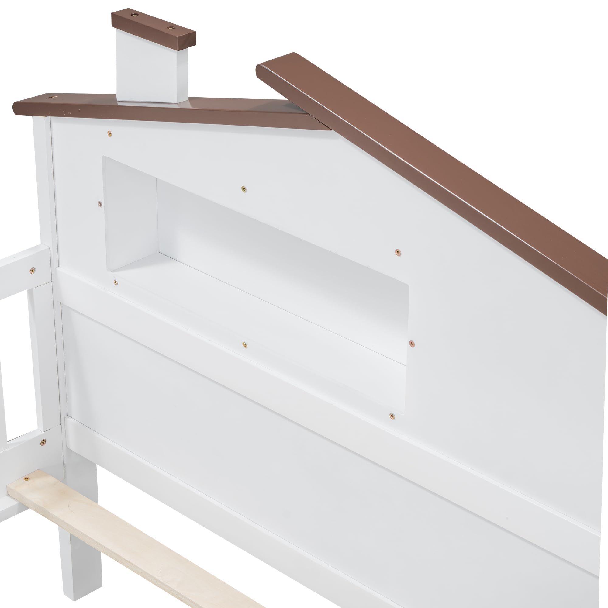 Bellemave Twin Size Montessori Bed for Kids, Twin Size Kids Bed with Fence,Kids Montessori Bed with House-Shaped Headboard and Built-in Storage, White