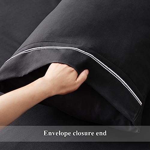 Aisbo Queen Sheet Set Black - Luxury Hotel 4-Piece Embroidered Bed Sheet Set with Easy Fit Deep Pocket, Extra Soft Cooling Bedding Sheet Set with Pillowases, Wrinkle Free, Fade Stain Resistant