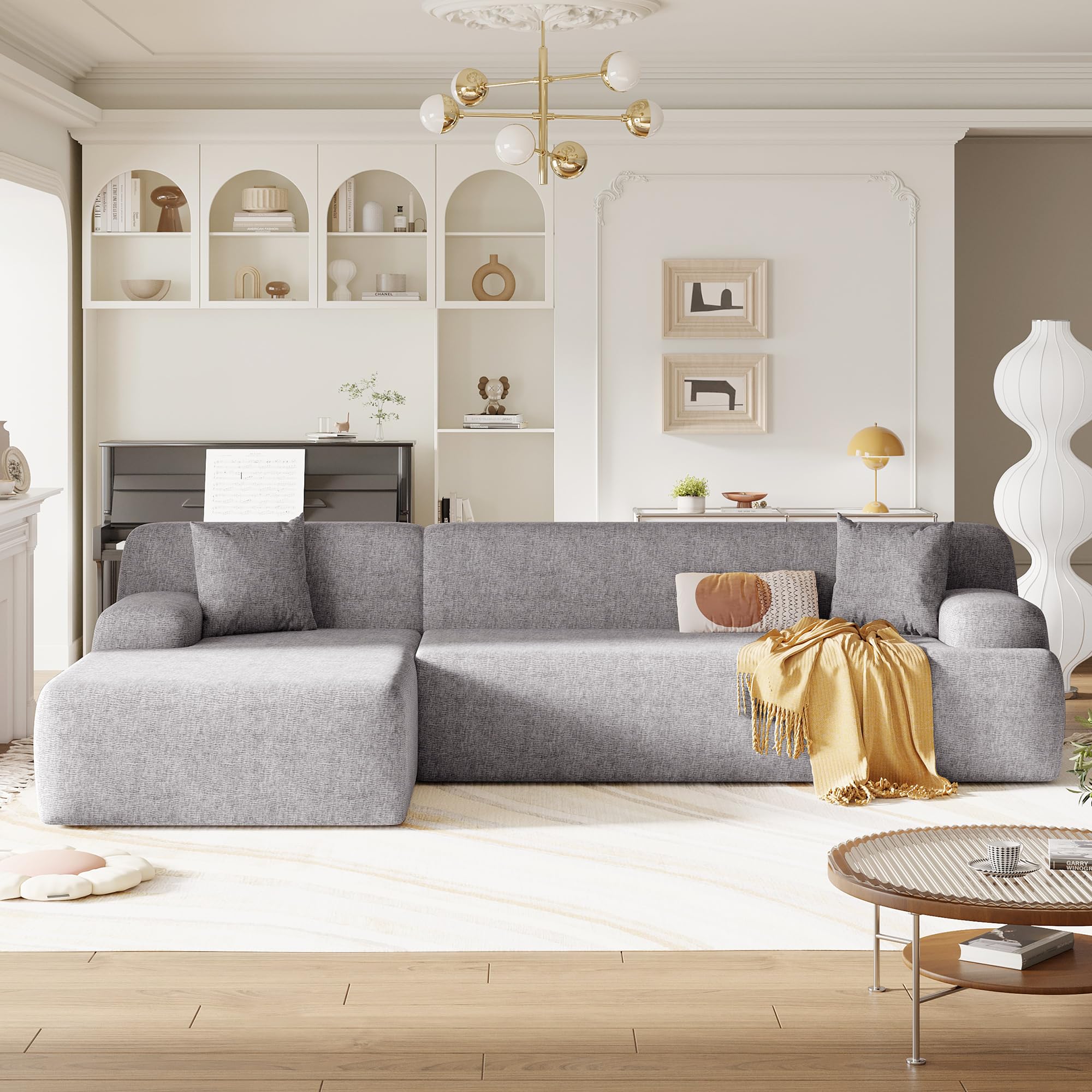 BAMOOLI 109'' Modular Sectional Couch, Modern L-Shape Floor Sofa with Chaise Lounge, Comfy Chenille Fabric Sponge Sofa Couch, Upholstered Corner Cloud Couch for Living Room, Bedroom, Apartment, Grey