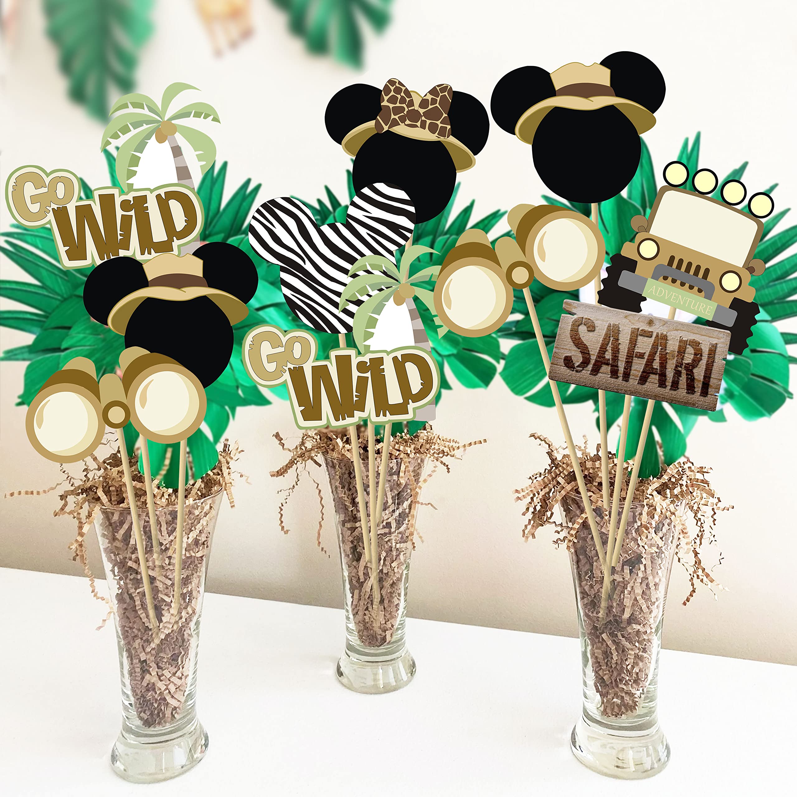 Mickey-Safari Centerpiece Sticks- Let's Go Wild Jungle Animal Birthday Party Baby Shower Table Toppers for Kids(28PCS)