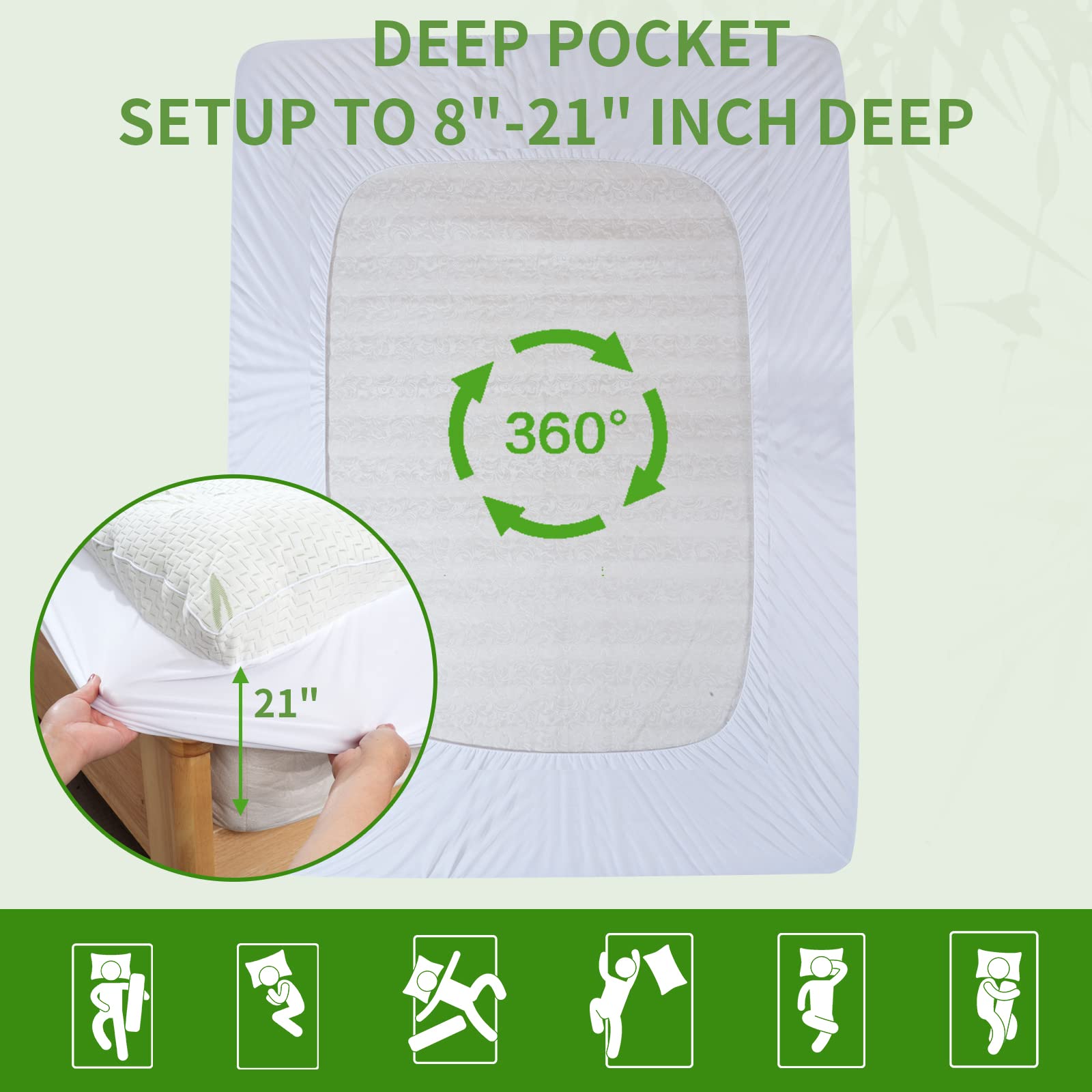 Mattress Topper with 1 Pillow Protector, Side Pocket, Waterproof Mattress Pad, Cooling Extra Thick Breathable Mattress Pad Cover,8-21β Deep Pocket-TwinXL Size