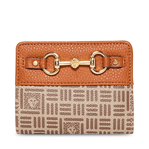 Anne Klein AK snap Closure Horsebit Logo Wallet, Cream-Brown w/Saddle