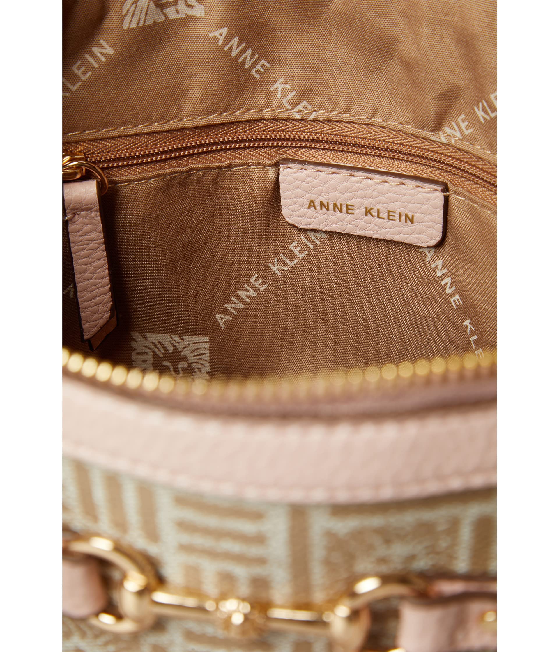 Anne Klein Mini Horsebit Logo top Handle crosbbody, Gardenia-Truffle/Petal Pink