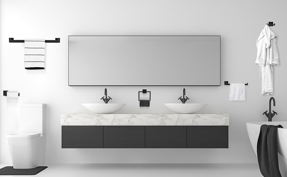 BOZWELL Double Towel Hooks for Bathroom Matte Black Wall Mount,Simple Modern Square Style Coat Robe Hook,Stainless Steel Heavy Duty Door Hanger for Bathroom Bedroom Kitchen Hotel Pool 1502-B-1