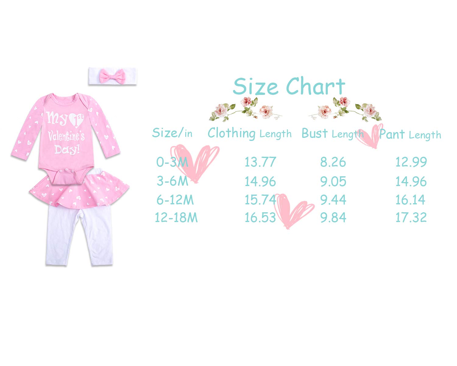 LENSOUS Newborn Infant Baby Girls My First Valentine's Day Skirt Cute Romper Top Pants Clothes Outfit set (6-12 months)