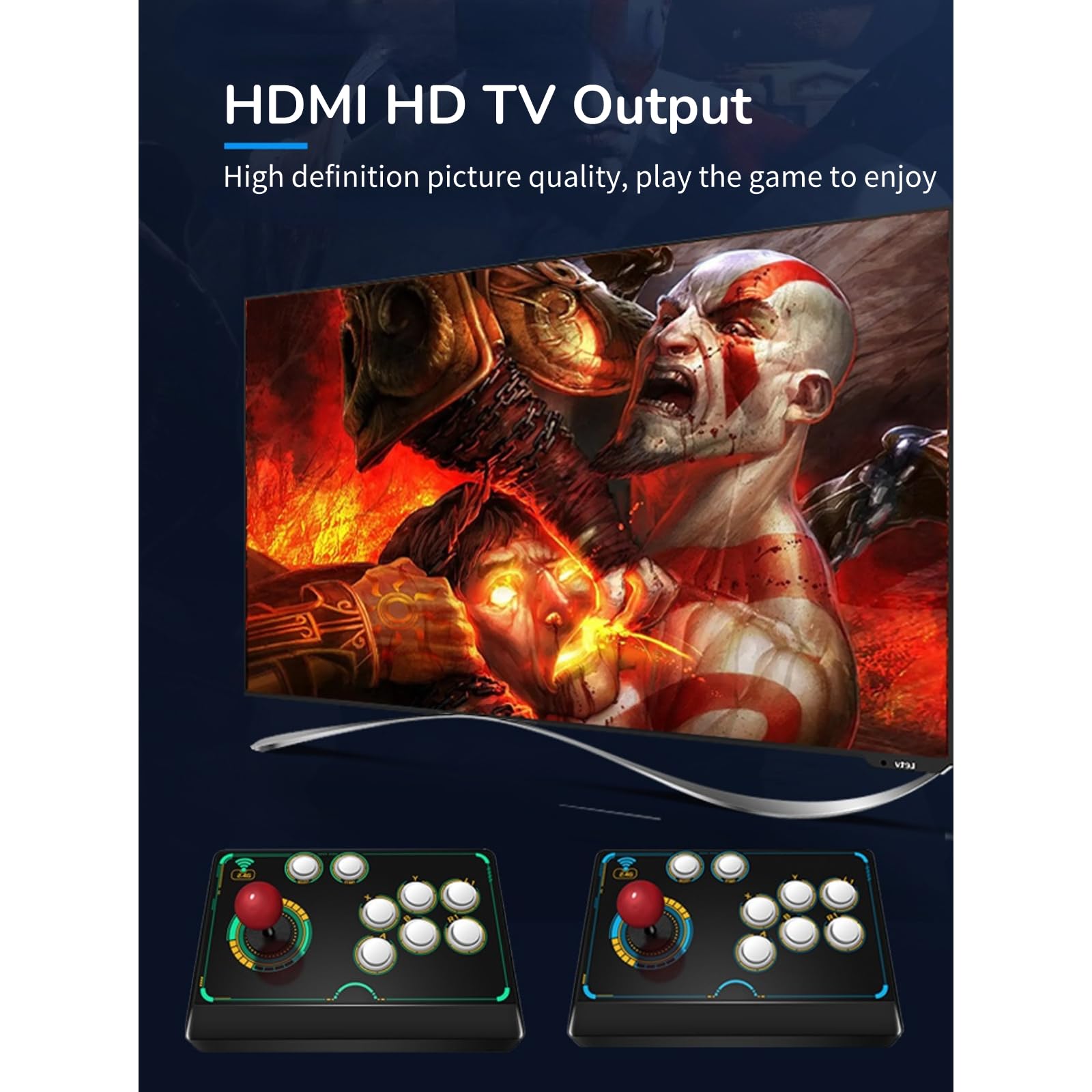 Arcade Game Console, 3D Joystick Arcade Game Machine, Two Player Split Controller, Support WiFi Download, 4.9 Feet Cable, Full HD Video Game for TV, PC, Monitor, Projector (128G)