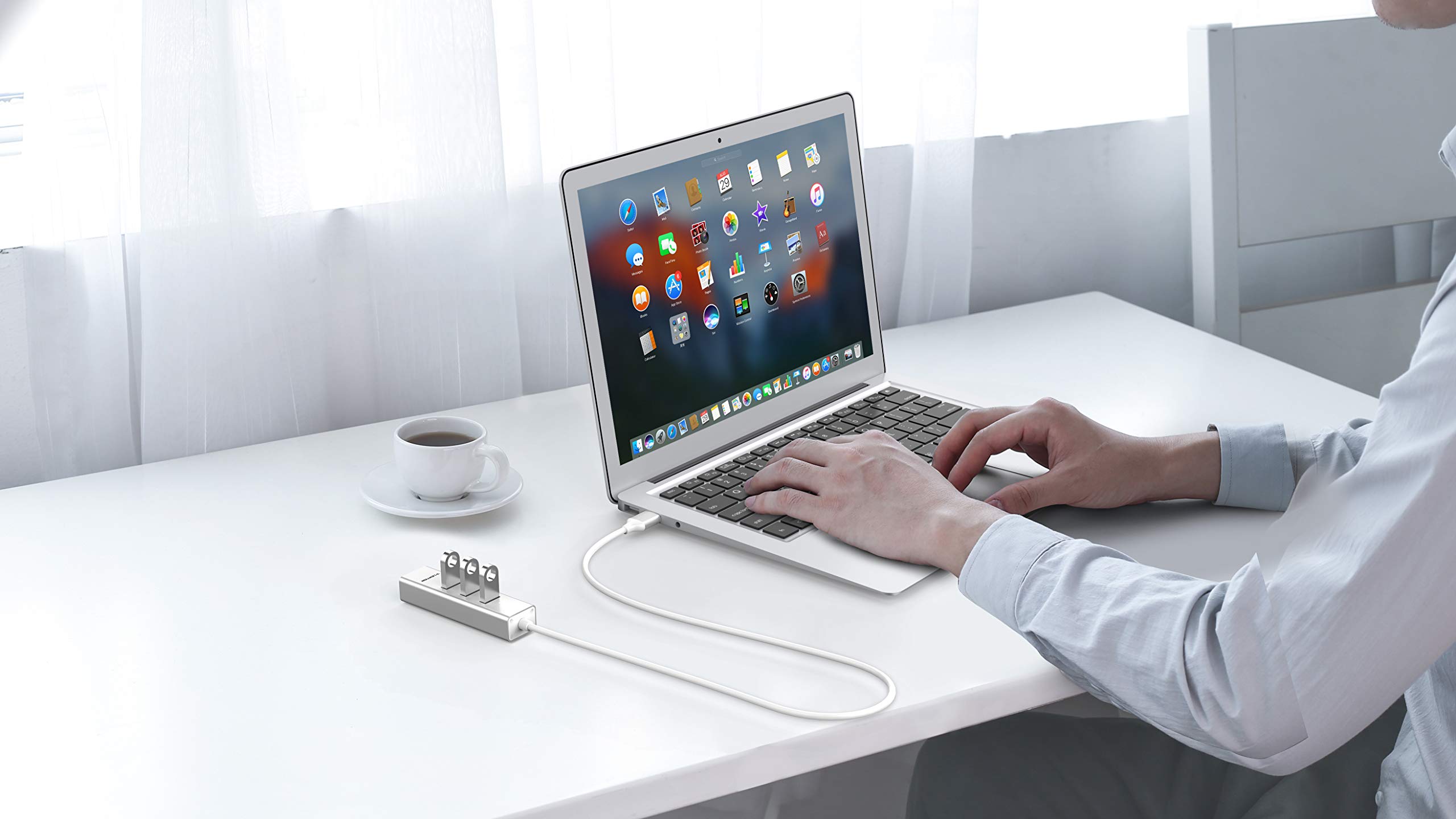 LENTION 3-Port USB 3.0 Hub with Gigabit Ethernet Adapter Compatible MacBook Air/Pro (Previous Generation), iMac, Surface, Chromebook, More Type A Laptops - Ultra Slim (CB-H23s-0.5M, Silver)