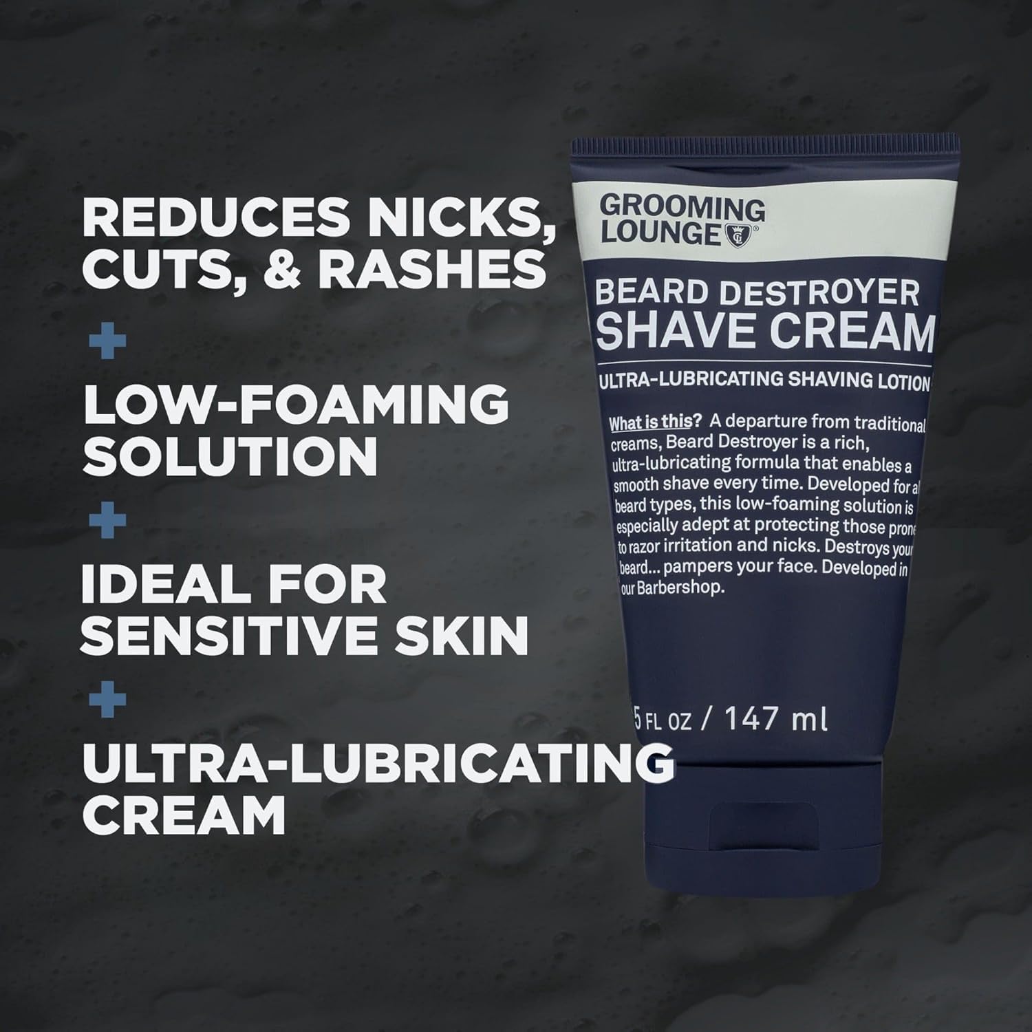 Grooming Lounge Beard Destroyer Shave Cream for Men - Bump, Irritation & Razor Burn Free Shaving Cream Sensitive Skin, Men Beard Care - Soft, Smooth, Easy Glide Low Shaving Foam Lather Formula - 5 Oz