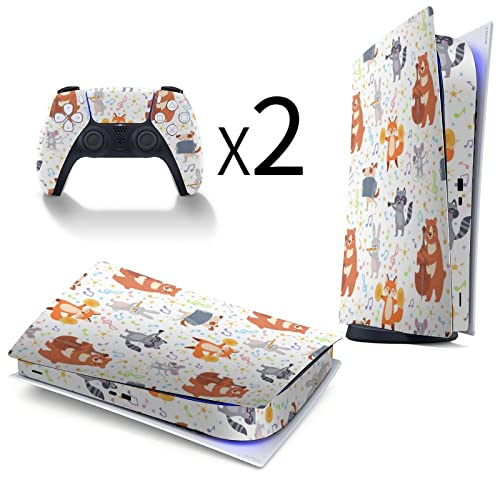 Animal Musicians Full Protective Skin Cover Design Wrap Decal Sticker Compatible with PS5 Digital Edition Console and Controller