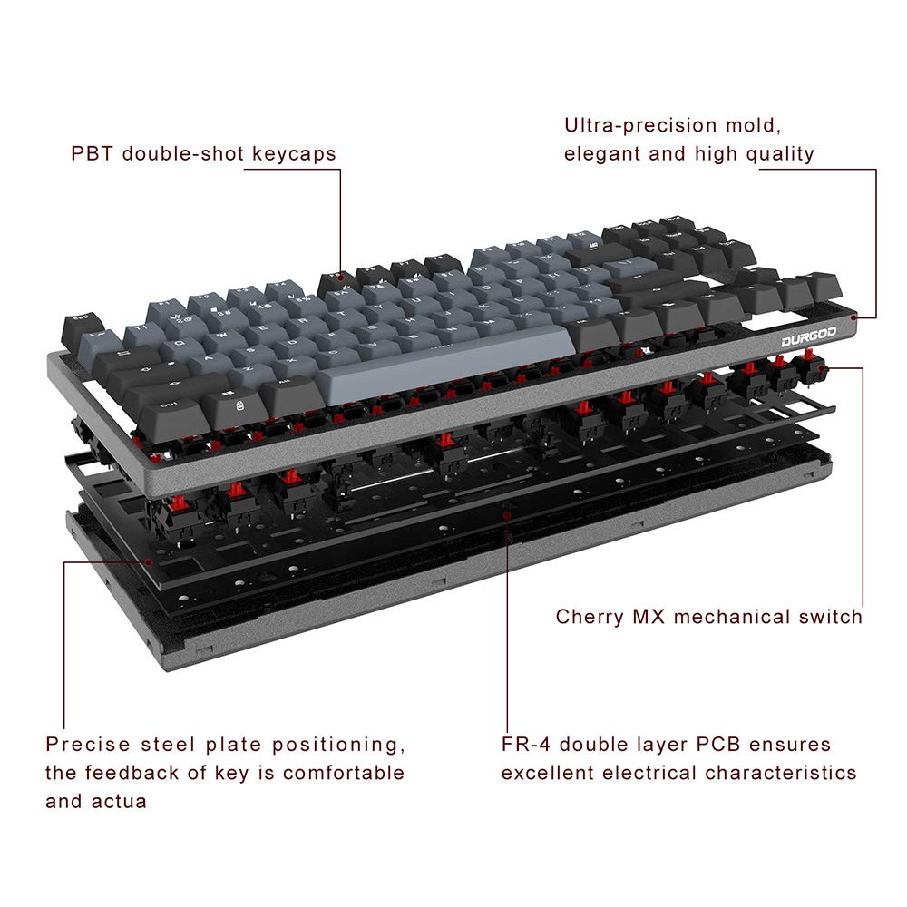 DURGOD Heavy Duty Mechanical Keyboard with Cherry MX Brown Switches N-Key Rollover 104 Keys(PBT Keycaps) Type C Interface for Gamer/Typists/Office/Home (Space Grey,ANSI/US)