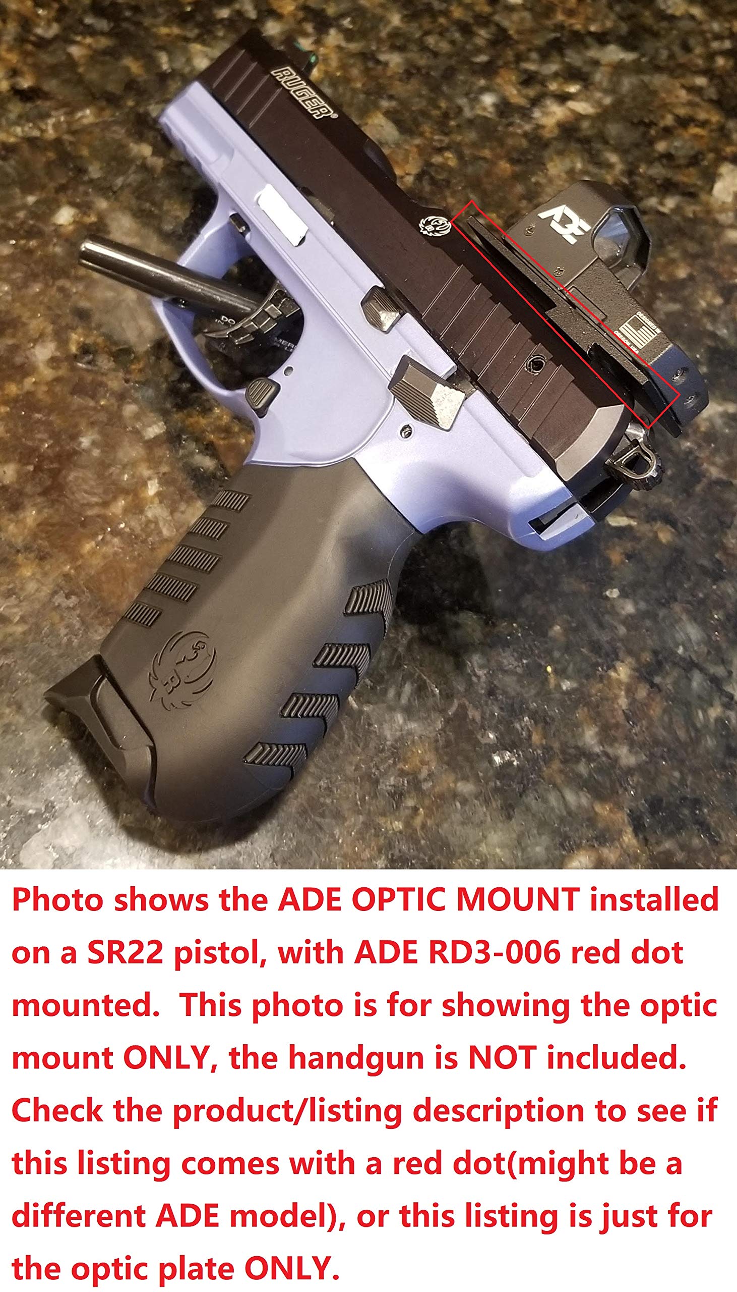 Ade Advanced Optics Delta RD3-012 Red Dot Reflex Sight for Ruger SR22 Pistol