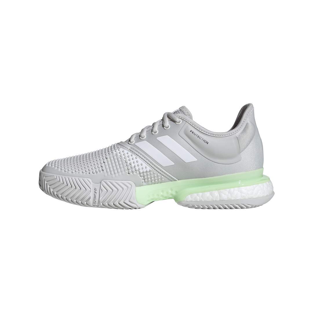 adidas Women's SoleCourt Boost Tennis Shoe, Glow Green/White/Grey, 11 M US