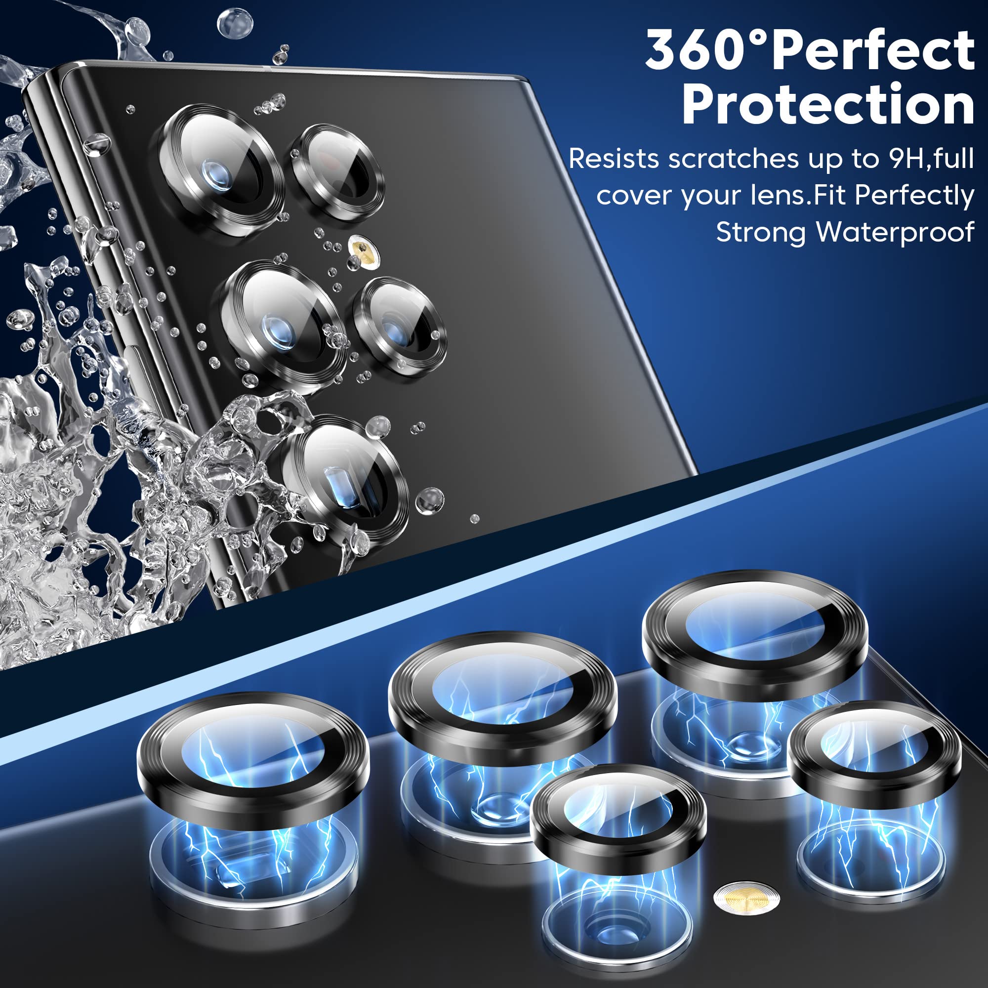 Arshek [5+5 PCS] for Samsung Galaxy S23 Ultra Camera Lens Protector, Keep Lens Original Design, 9H Tempered Glass Metal Ring Camera Cover Screen Protector Case Friendly Night Shot Mode HD Clear