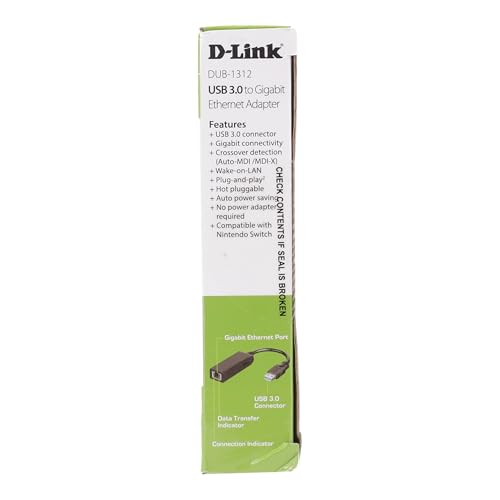 D-Link USB 3.0 to Gigabit Ethernet Adapter - USB to RJ45 for 10/100/1000 Network - Windows and Mac OS (DUB-1312)