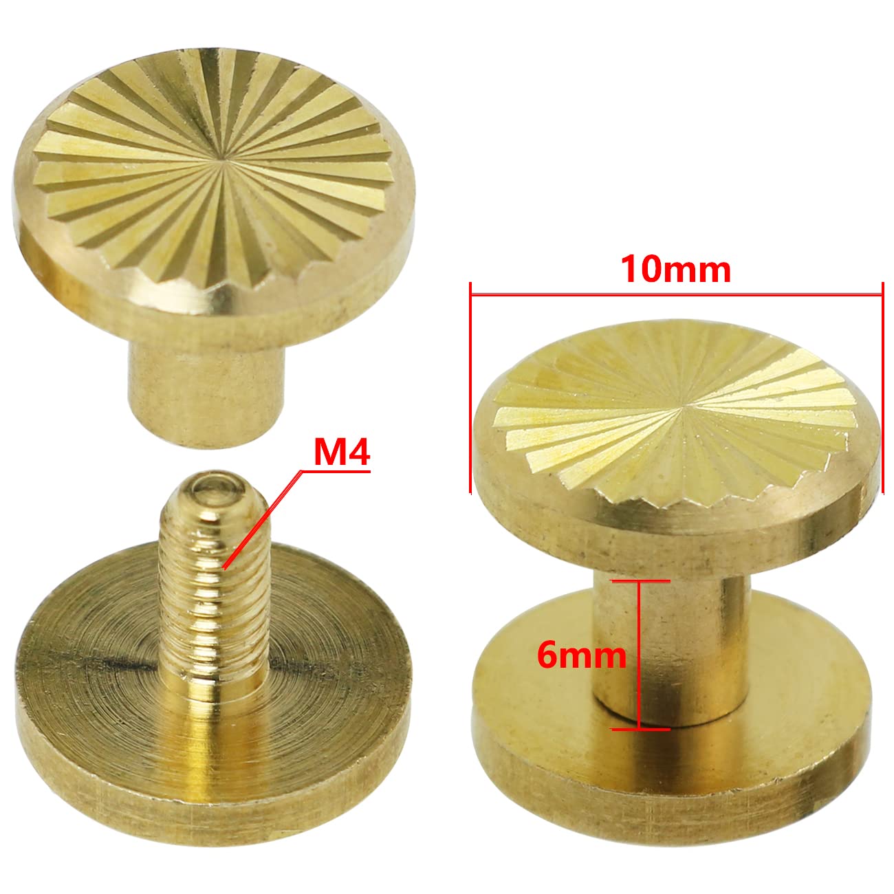 Belt Screw FMHXG 10PCS 10x4x6mm Leather Craft Brass Rivets Chicago Screws Stud Head