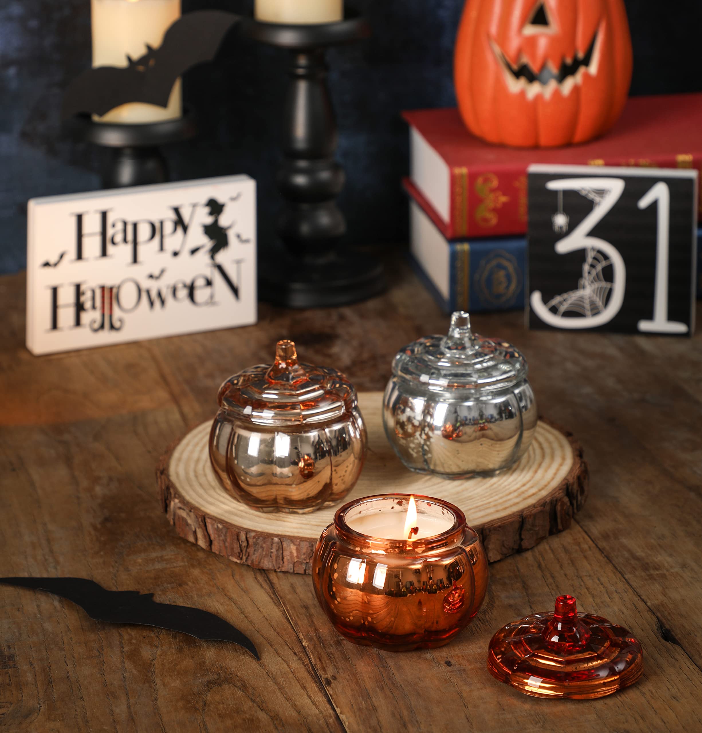 Pumpkin Shaped Candle, Fall Farmhouse Decoration, Autumn Pumpkin Spice Scented Set, Halloween Thanksgiving Candle Gift(3 x 4.5oz)