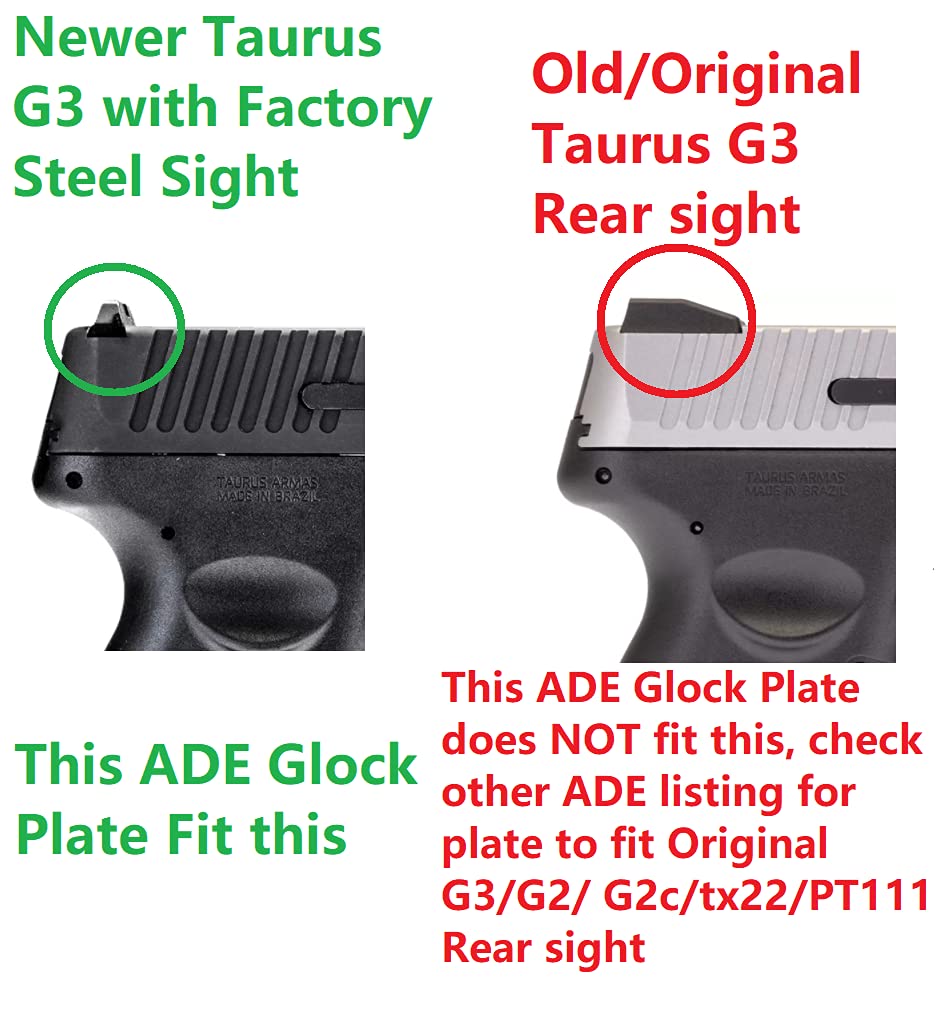 ADE Delta RD3-012 Red Dot + Rear Sight Optic Mounting Plate/Adapter for All Glock (Non-MOS) Standard Models and Taurus G3C