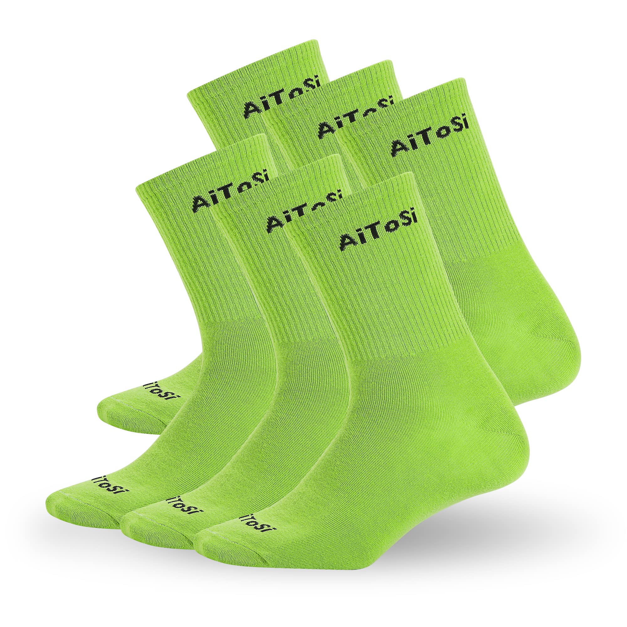 AiToSi Athletic Cushioned Breathable Mid-Crew Cozy Cotton Socks Green Crew Socks (5 Pairs)