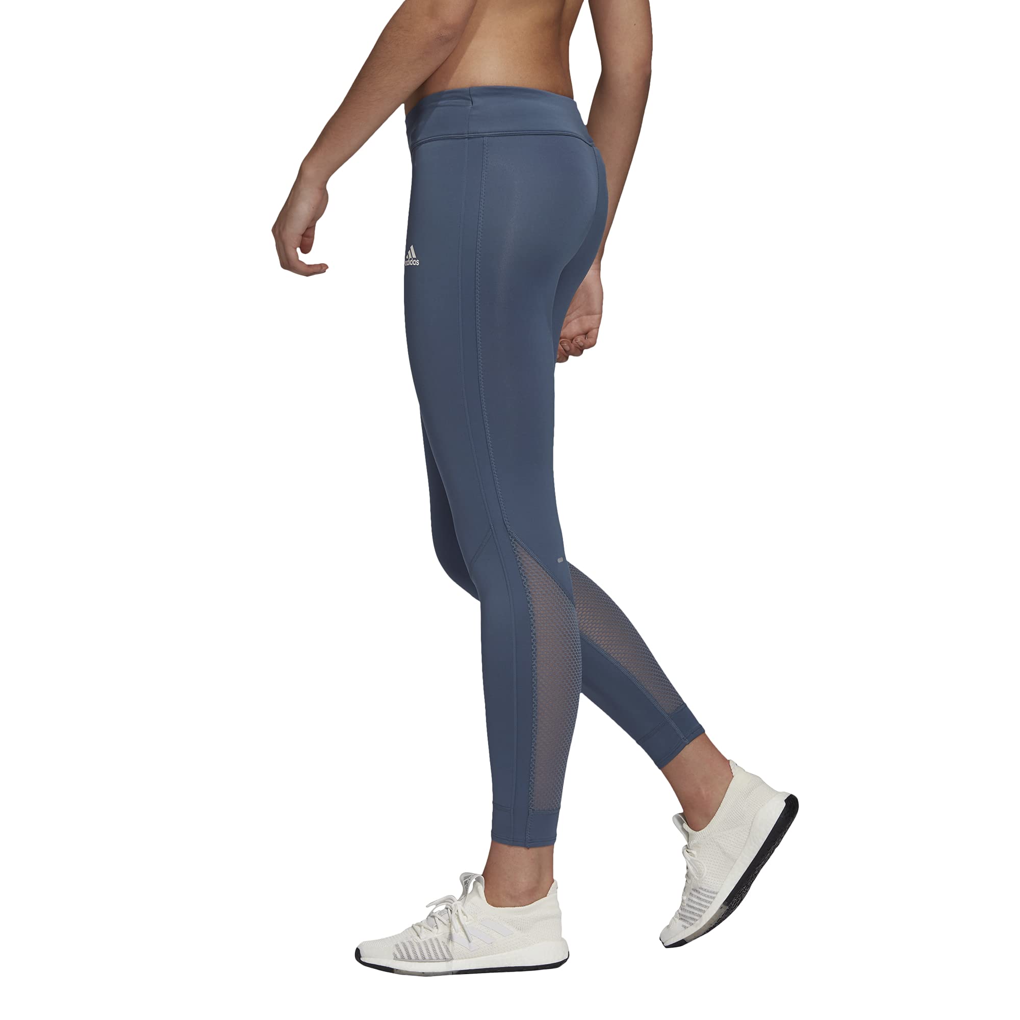 adidas Women's Own The Run 3-Stripes Tights, Legacy Blue, Small
