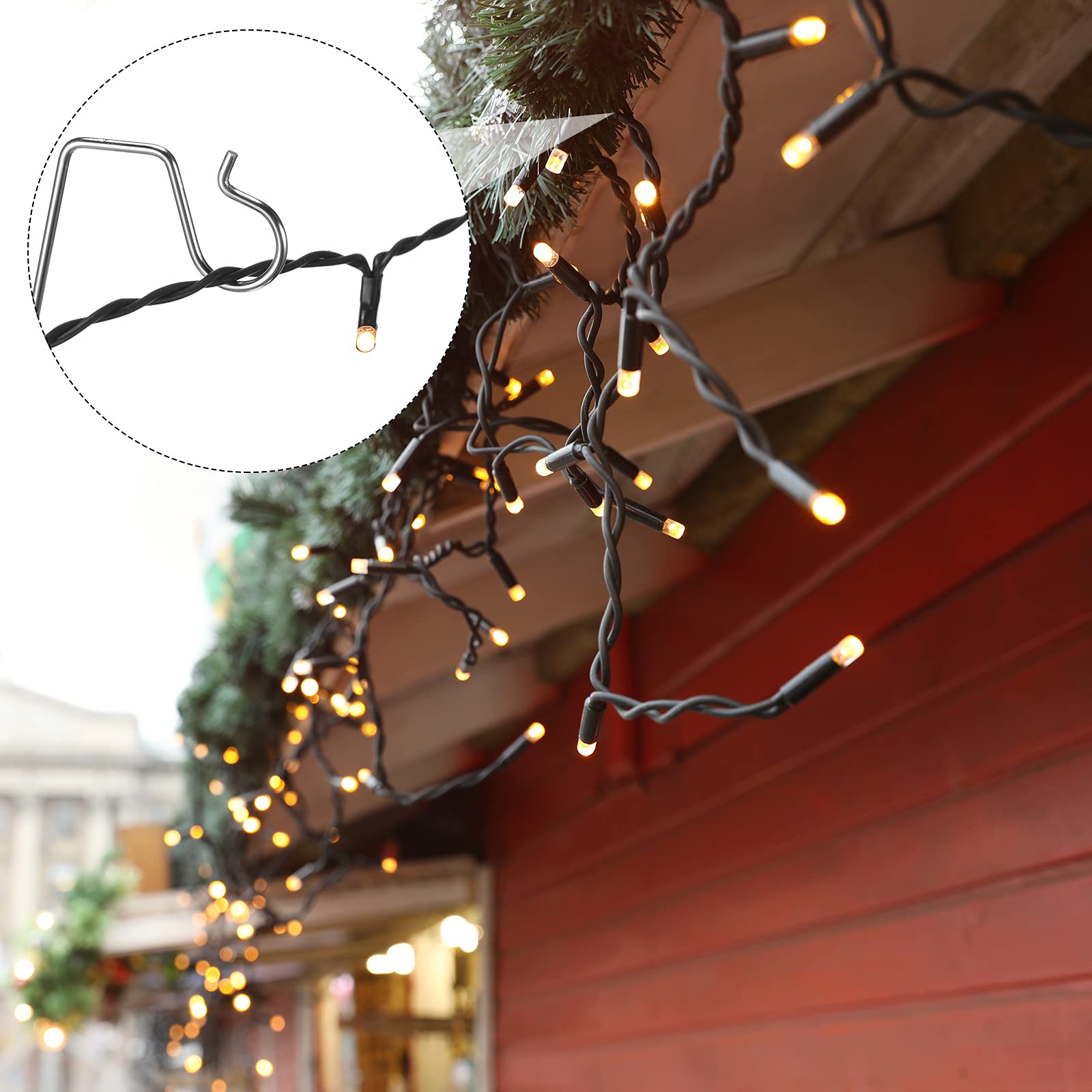 Hotop 80 Pieces Christmas Light Hanger for Gutters Gutter Hooks Metal Outdoor Xmas Hanging Kitchen Bathroom Work Shop Garden Silver
