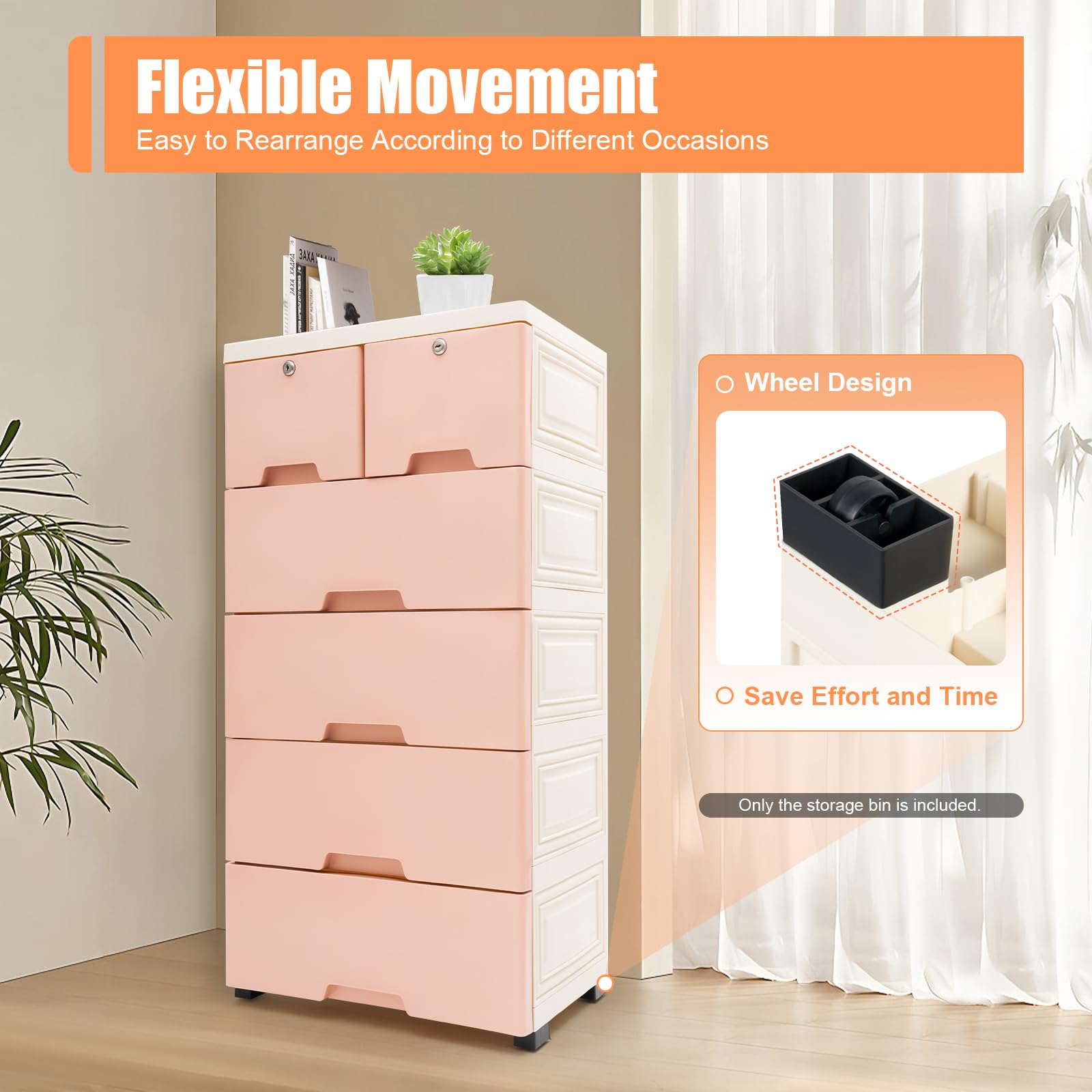 TouSuaRSi 5 Layer Plastic Storage Drawers with 6 Drawers Pink Closet Drawers Dresser Organizer Unit Clothes Storage Bins with Casters Home Bedroom Storage Cabinet Large-Capacity Cabinet