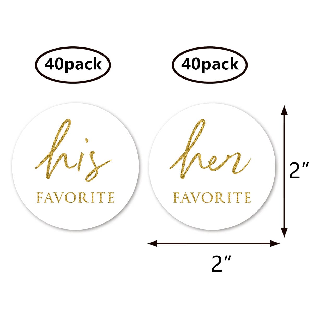 Gold Glitter His Her Favorite Stickers, 2 Inch Wedding Bridal Shower Party Favor Labels 80-Pack