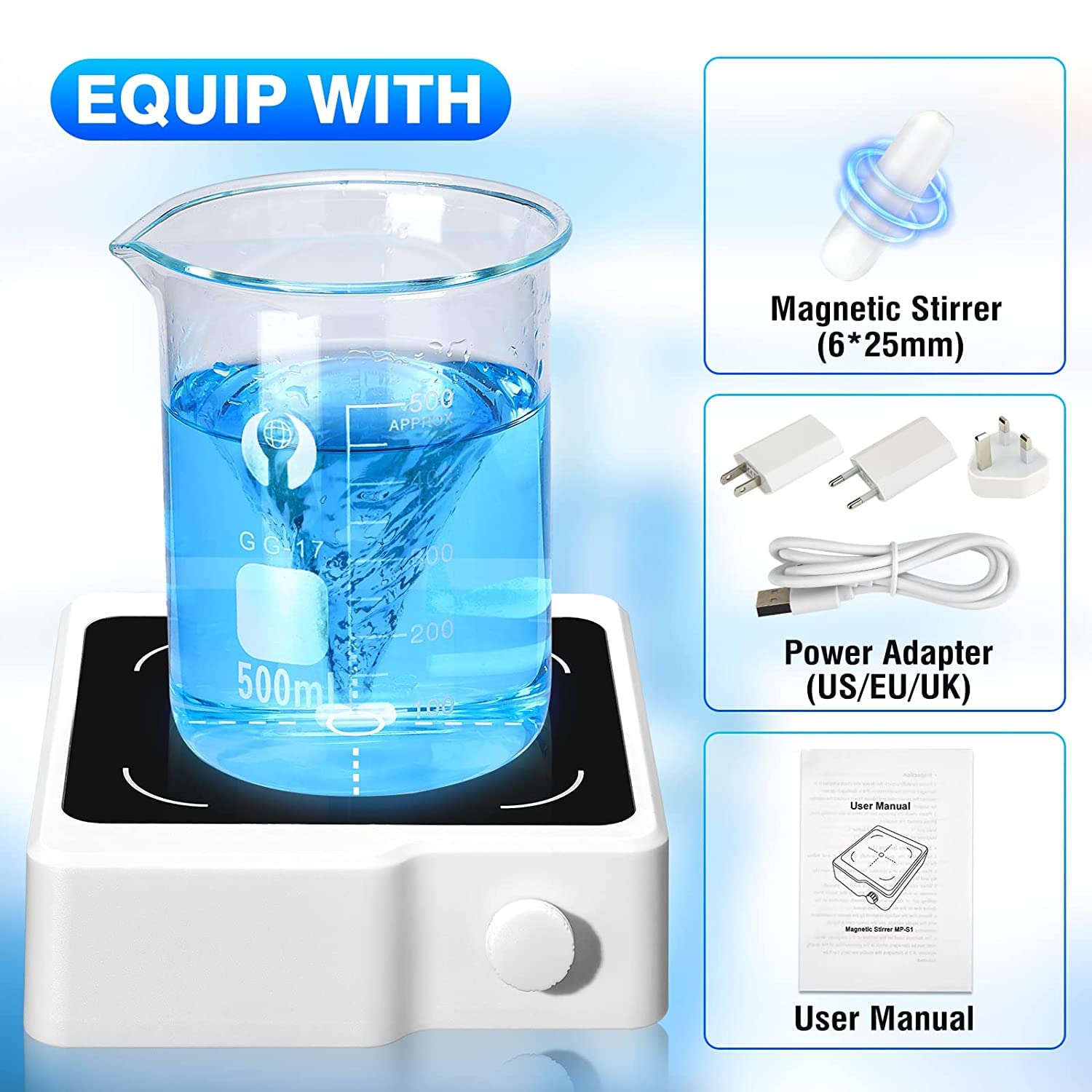 ANPOOZ Magnetic Stirrer, 2000RPM Magnetic Stir Plate, 2000mL Magnetic Mixer, Lab Stirrer w/Stir Bar (NO HEATING)