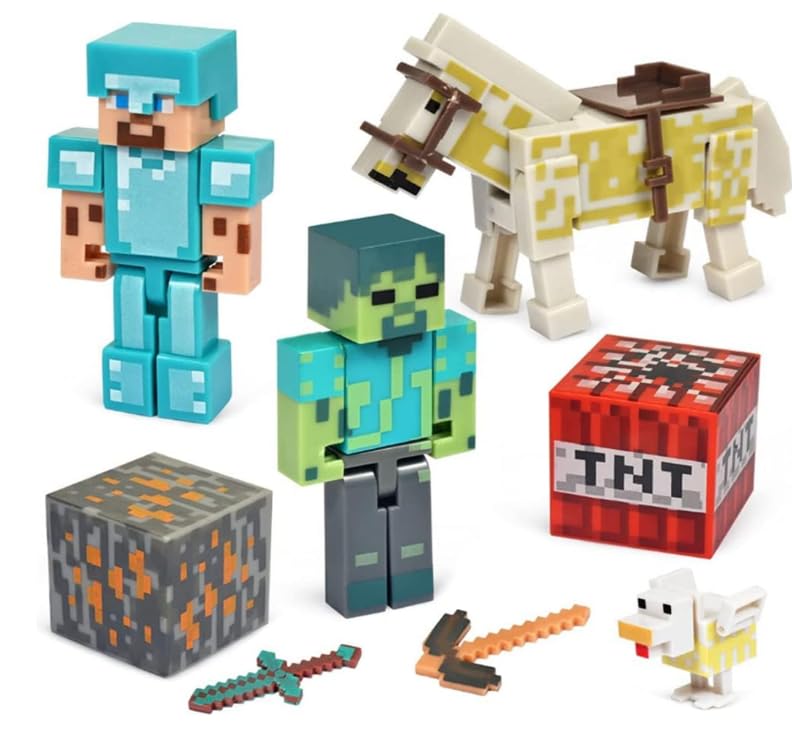 8pcs Pixel cake toppers figures Pixel Miner birthday cake decoration for the Pixel Miner party supplies