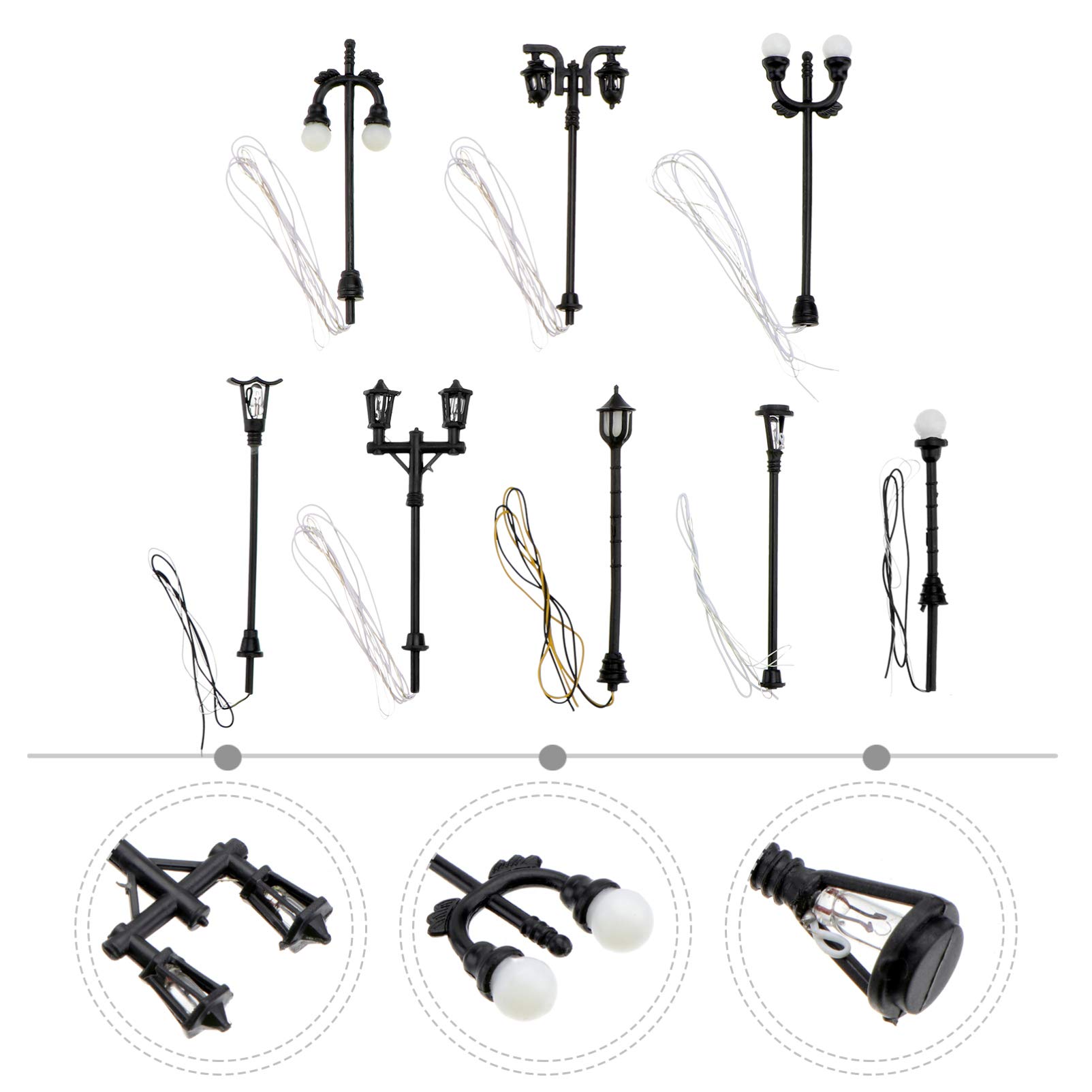 DOITOOL 8pcs Mini Street Post LED Outdoor Garden Lamp Miniature Spotlight Street Lights Model Light for Micro Landscape Fairy Garden Dollhouse Accessories (Random Style)